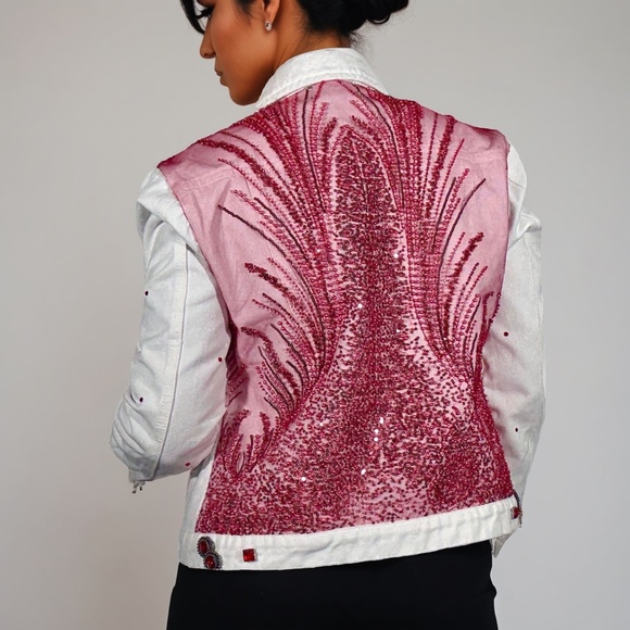 Missey & Daff | Jackets & Coats | White Denim Jacket Hand Embellished ...